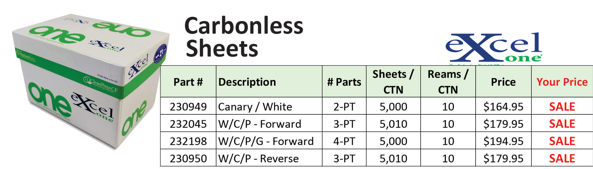 Paper and Supply Excel one carbonless sheets